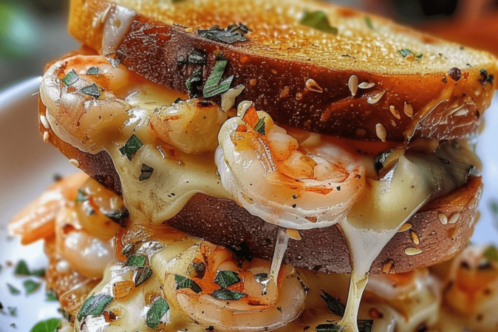 Ultimate Cheesy Garlic Bread Shrimp Grilled Cheese Recipe - cookefast.com