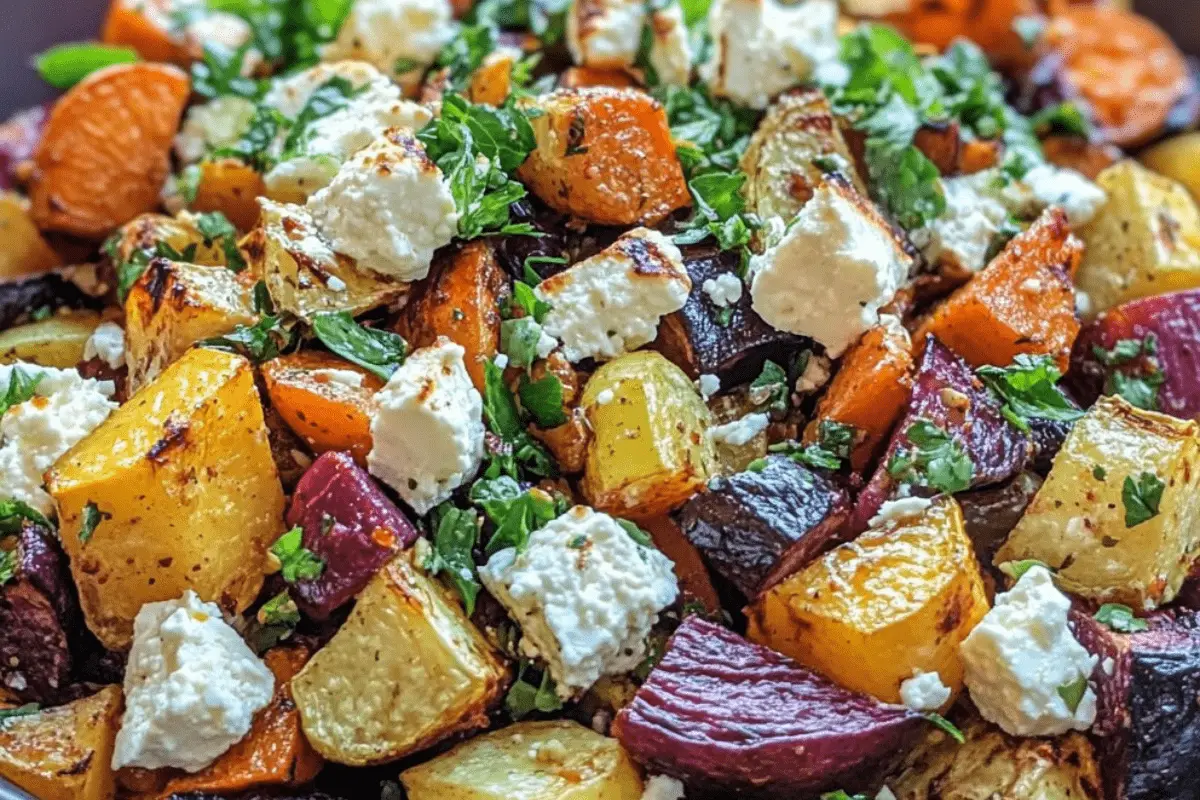 Roasted Root Vegetable Salad with Creamy Feta Nutritious