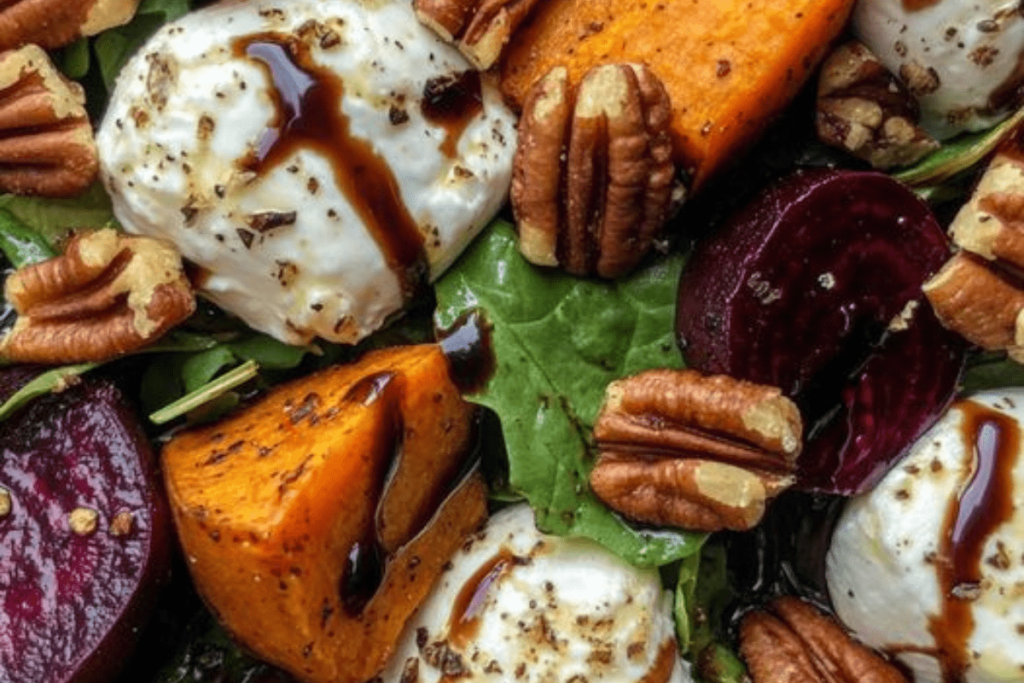 Thanksgiving Roasted Beet and Sweet Potato Salad with Burrata and ...