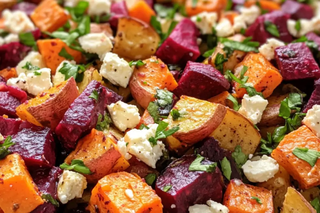 Creamy Roasted Beet, Sweet Potato, and Feta Salad Recipe - Easy and ...