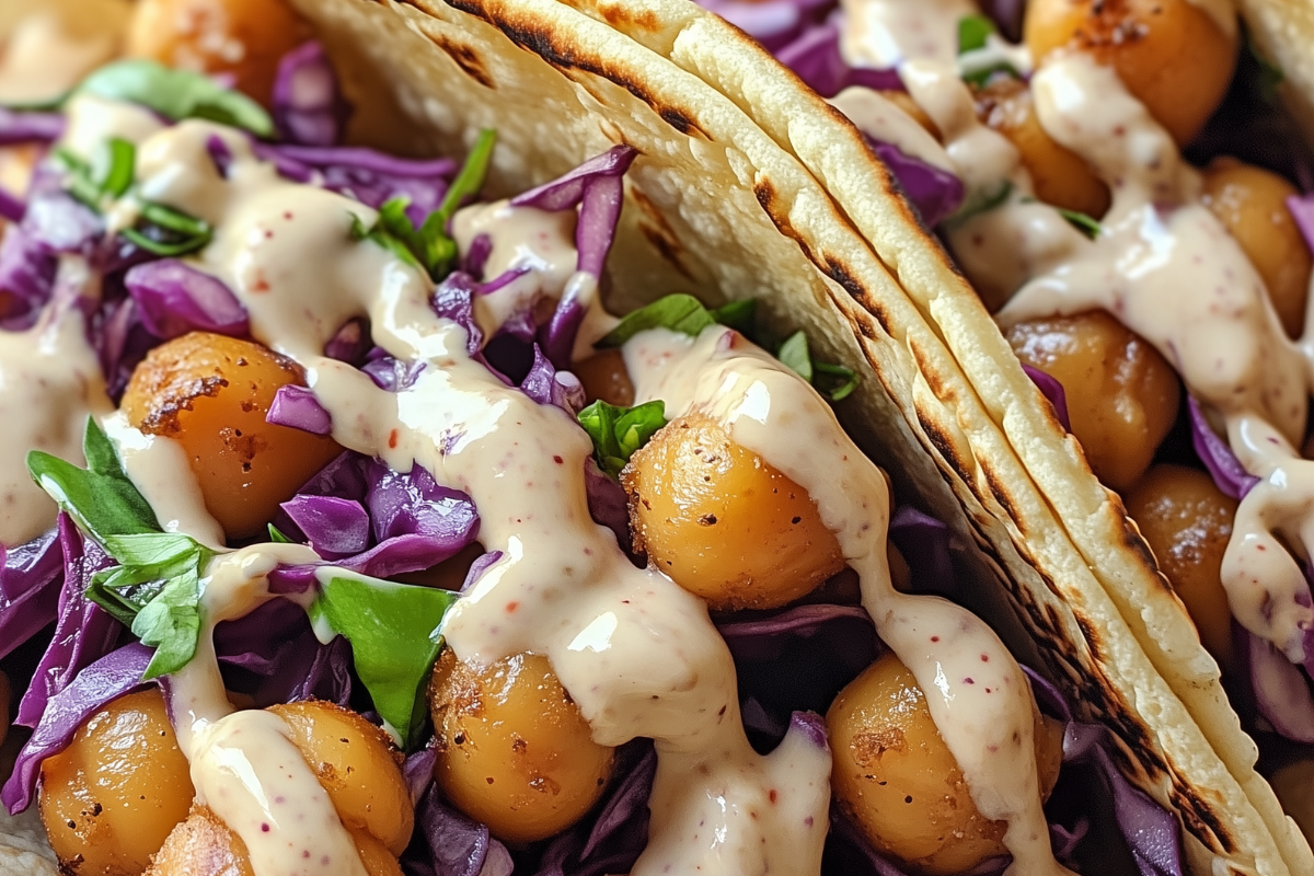 Crispy Maple Dijon Chickpea Tacos with Tahini Slaw - Trendy Plant-Based ...