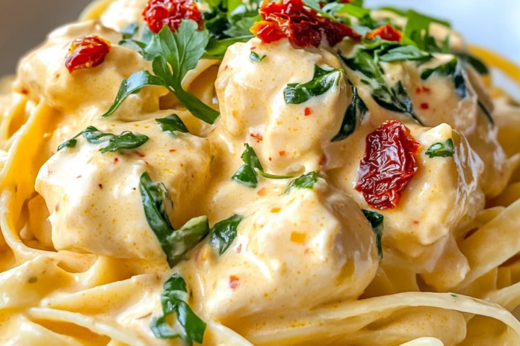 Creamy Tuscan Chicken Bites with Spinach & Tomato Fettuccine - A ...