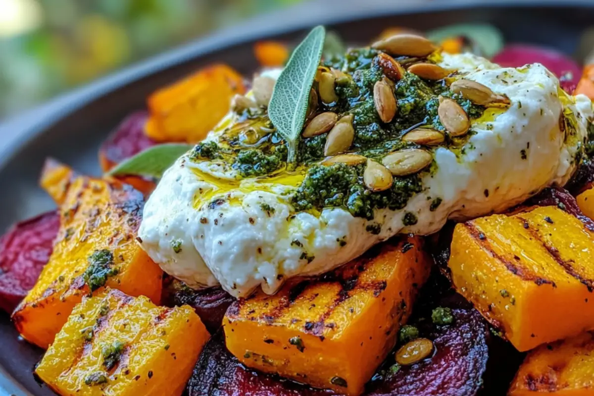 Grilled Beet & Carrot Salad with Burrata, Sage Pesto & Pumpkin Seeds ...