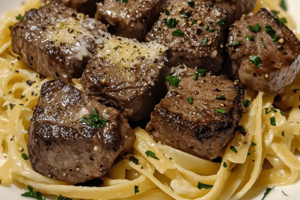 Garlic Butter Steak Bites with Creamy Parmesan Pasta - cookefast.com