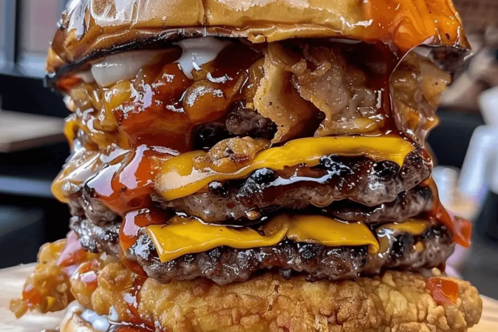 Ultimate Stacked Beef and Chicken Burger Recipe - Juicy & Crispy Delight - cookefast.com