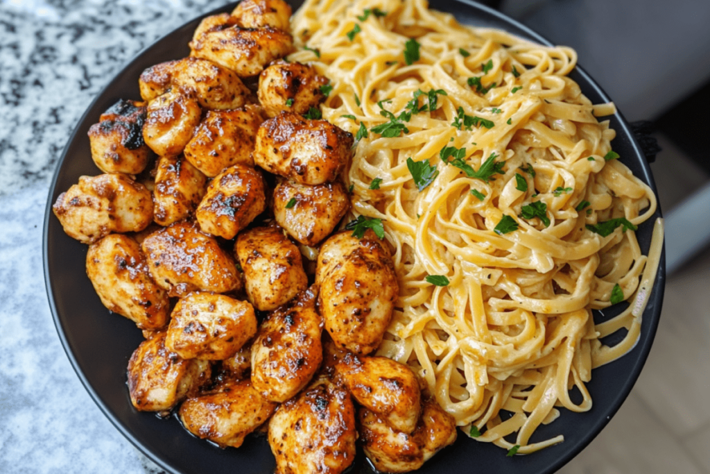 Golden Garlic Butter Chicken with Creamy Parmesan Linguine - cookefast.com