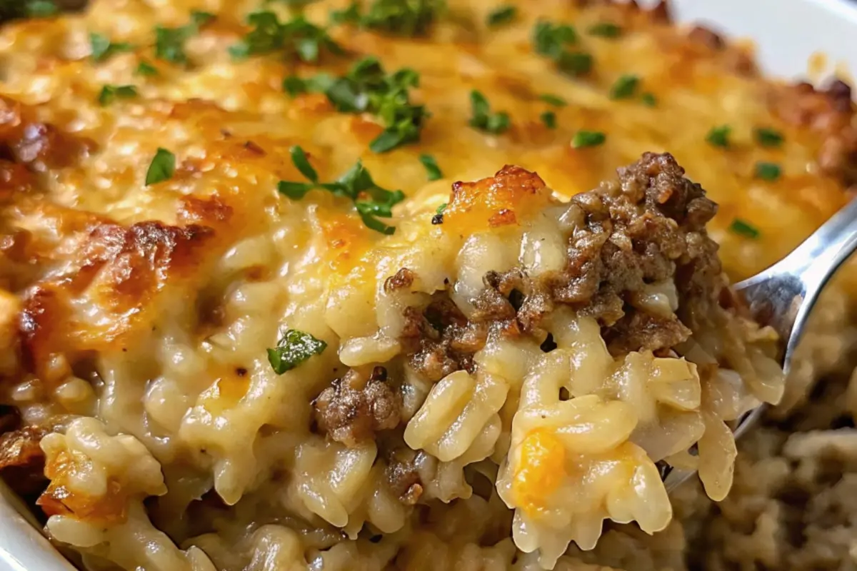 Cheesy Ground Beef Rice Casserole Recipe
